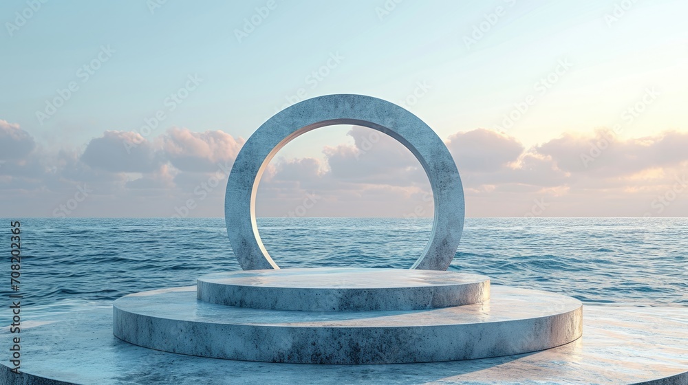Podium in the landscape of sea wave and ocean background. Studio podium ...