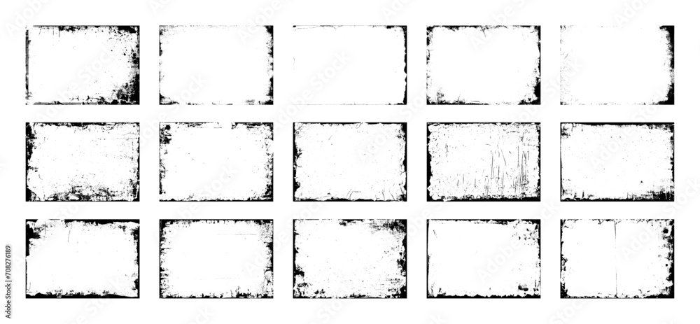 Overlay border textures set stamp with grunge effect. Old frame damage ...