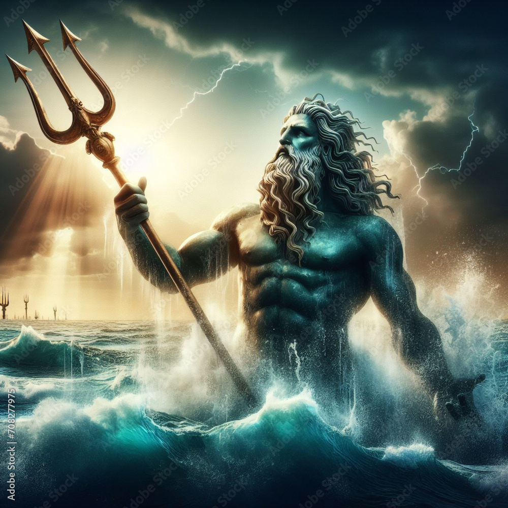 Mythological poseidon figure, underwater kingdom ruler. Greek god ...