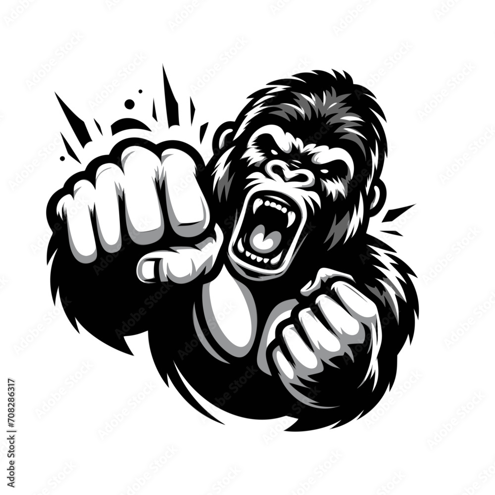 Vector logo of a raging gorilla doing a fist punch. Professional logo ...