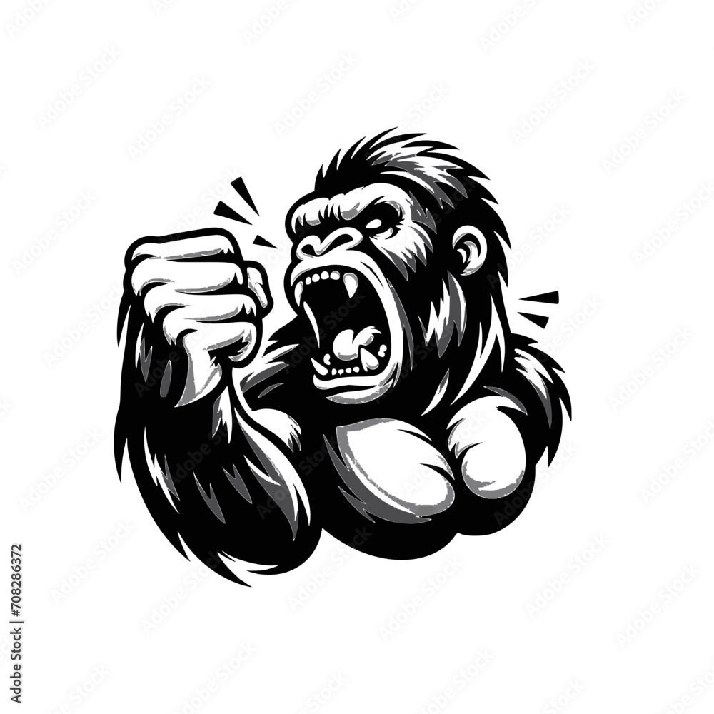 Vecteur Stock Vector logo of a raging gorilla doing a fist punch ...