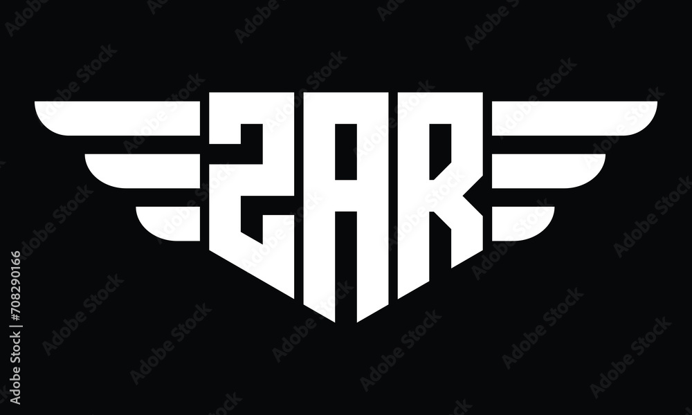 ZAR three letter logo, creative wings shape logo design vector template ...
