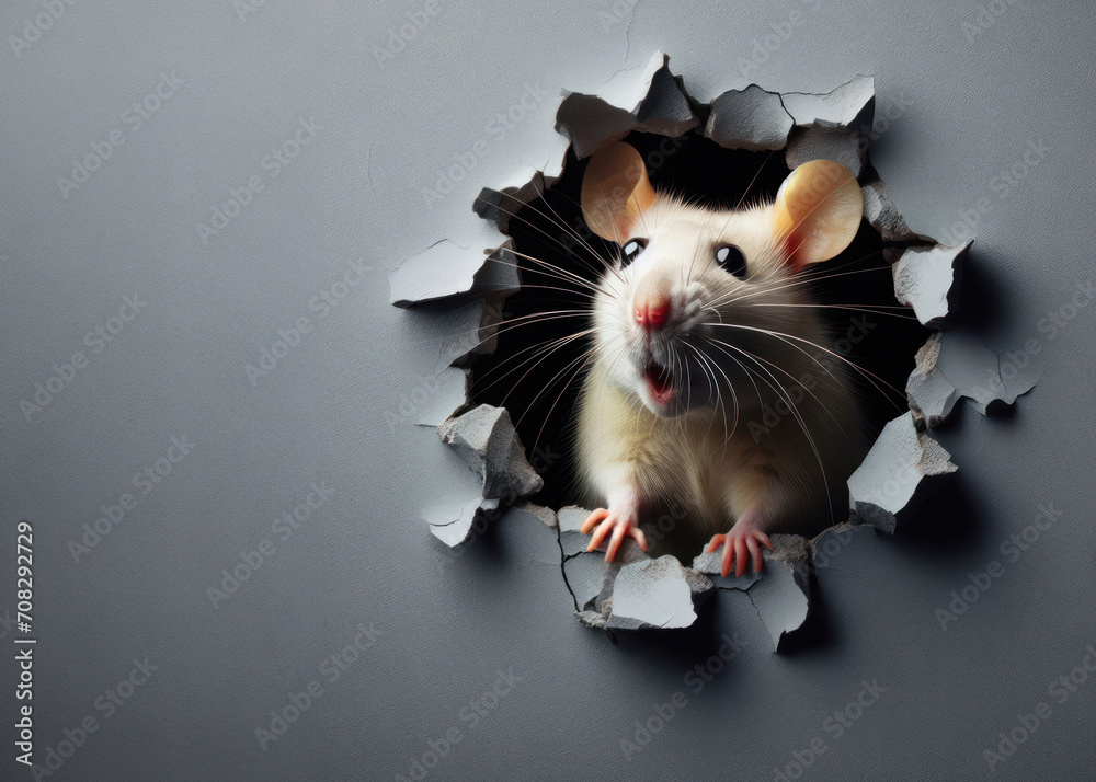 illustration of a mouse in the shocked by hole in the wall Stock Photo ...