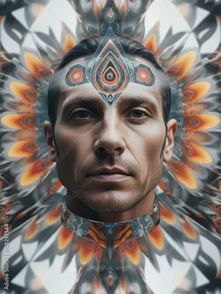 Mid Shot Portrait with Kaleidoscopic Vision and Tribal Imagery from DMT ...