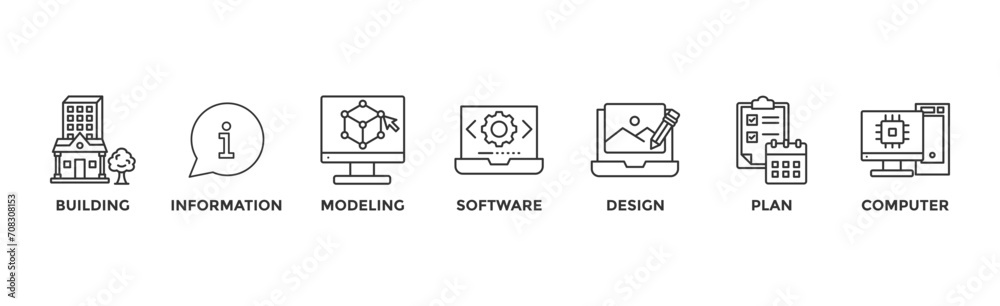 BIM banner web icon for building information modeling with icon of ...