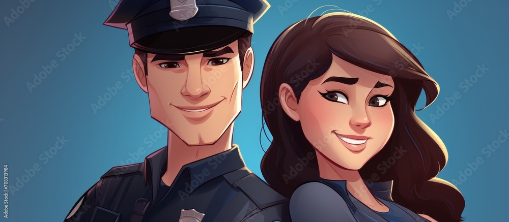 Hispanic couple dressed as a thief and a police officer, looking ...