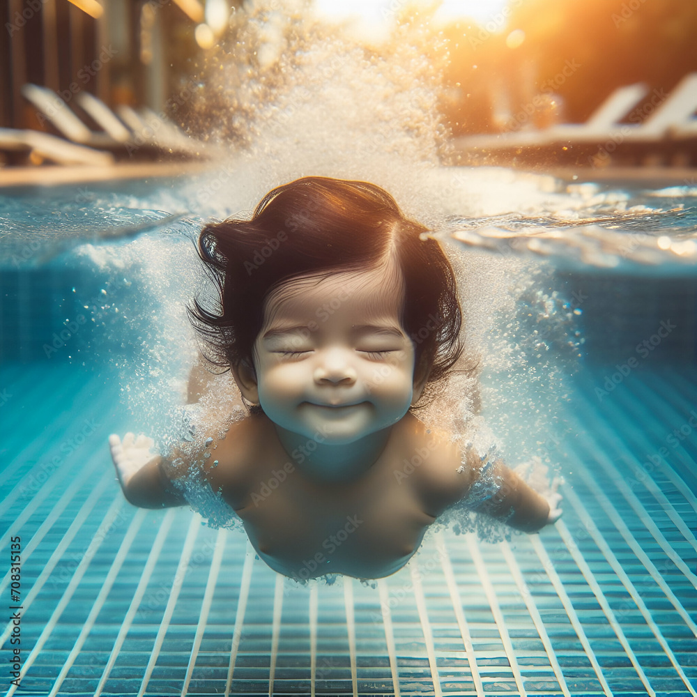 Child in the swimming pool, frictional character, generative Al ...