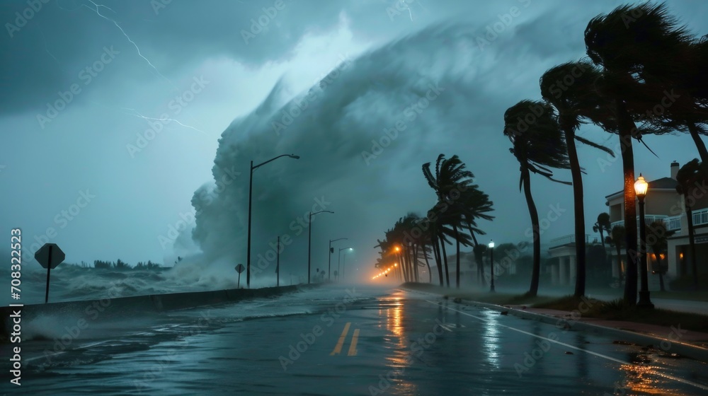 Dramatic imagery unfolds as a tsunami crashes against the coastline ...