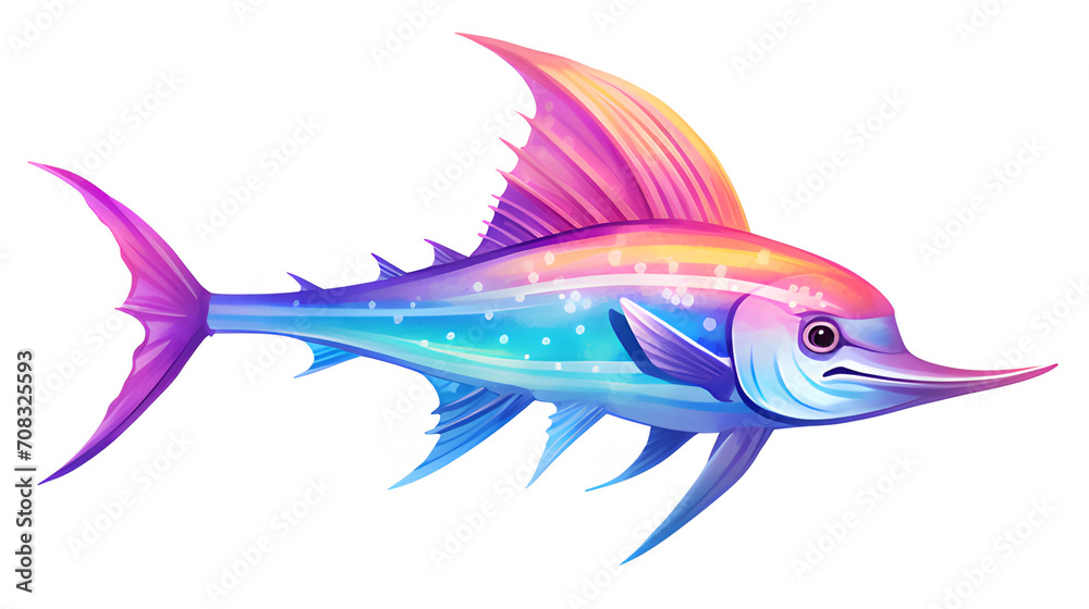 Swordfish, cute cartoon style, adorable and playful, bright colors ...