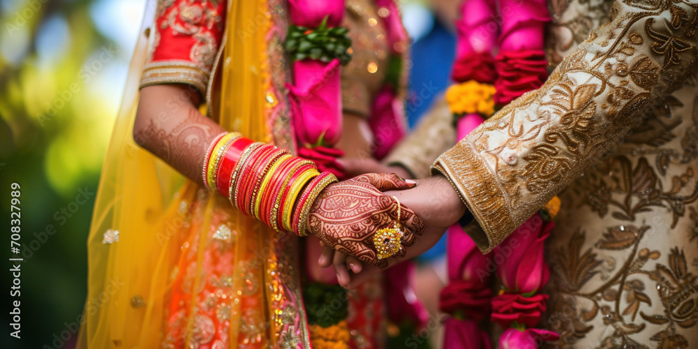 Indian Hindu Couple holding each other hands during their marriage ...