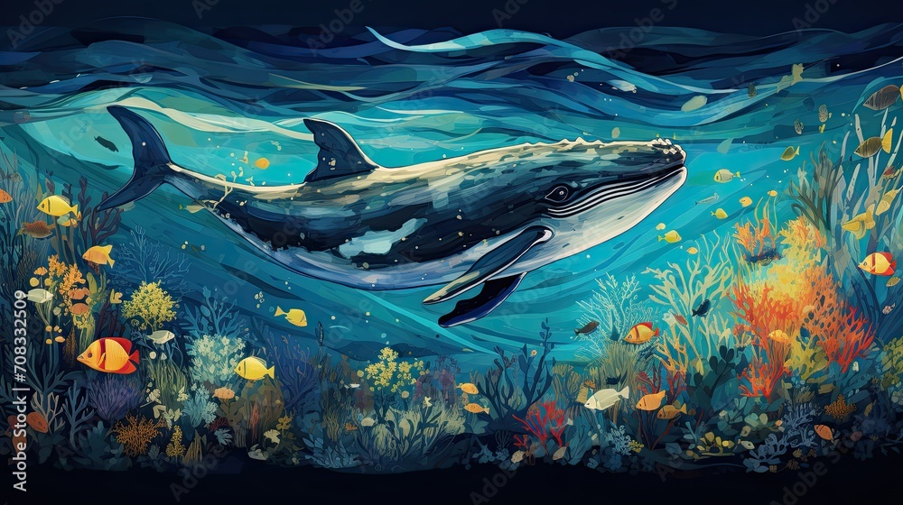 Beautiful underwater scenery with various types of fish and coral reefs ...