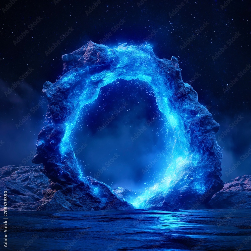 Magic Gate. Blue light, Fire. Portal in a stone arch. Fantasy gate ...