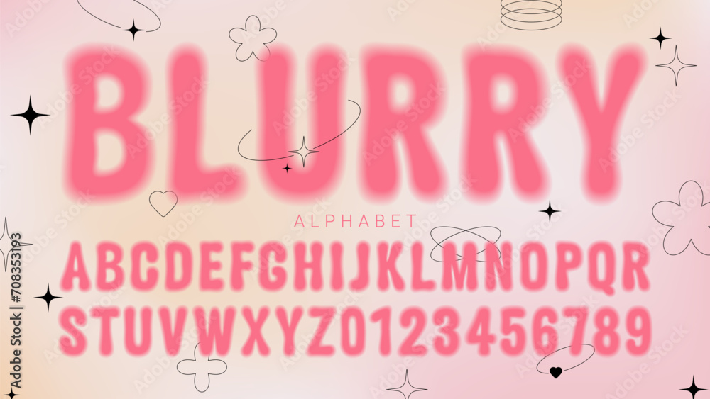 Blurry retro style font alphabet. Letters and numbers in Y2K style ...