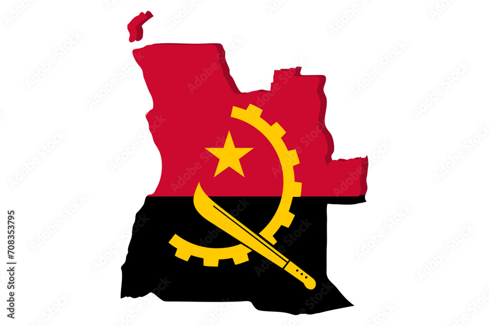 Angola detailed geographical map with country flag. Painted in the ...
