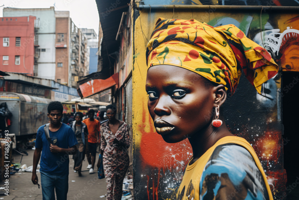 Foto de Urban street art depicting African woman. Cultural diversity ...