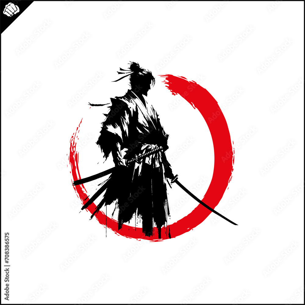 Samurai. Japan warrior whith katana sward. Graphic logo. Vector EPS ...