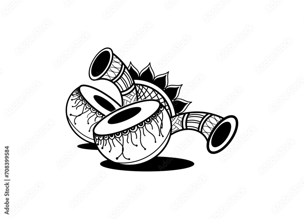 Vetor de Indian wedding clip art of dhol and shehnai black and white ...