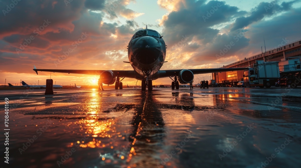 Airline crew on tarmac, preparing aircraft for departure, teamwork ...