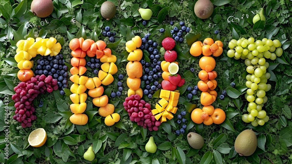 The word "FRUIT," where each letter is made from different types of ...