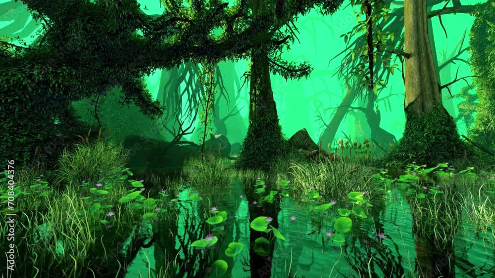 Tropical Swamp With Different Types Of Plants. Animation on the theme ...