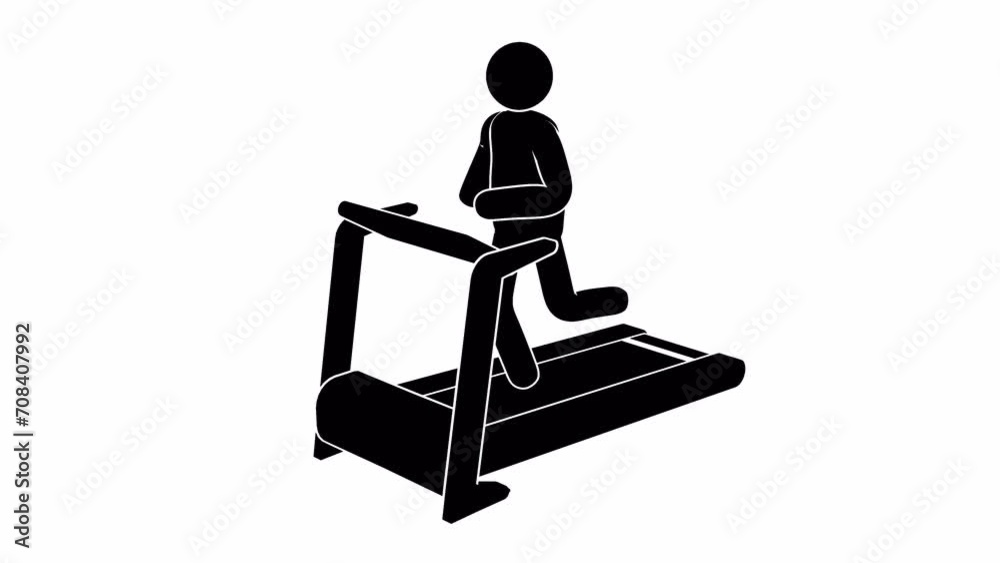Pictogram man running on a treadmill. Stickman cardio workout. Looping ...