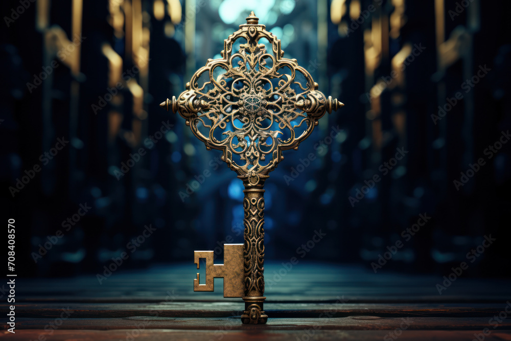 An ornate key unlocking a mysterious door, alluding to the endless ...