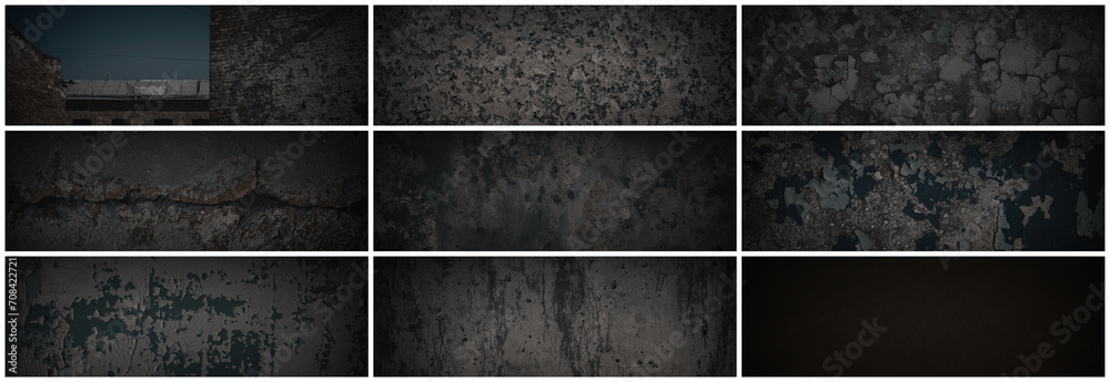 Set of dark panoramic background textures. Collection of wide textures ...