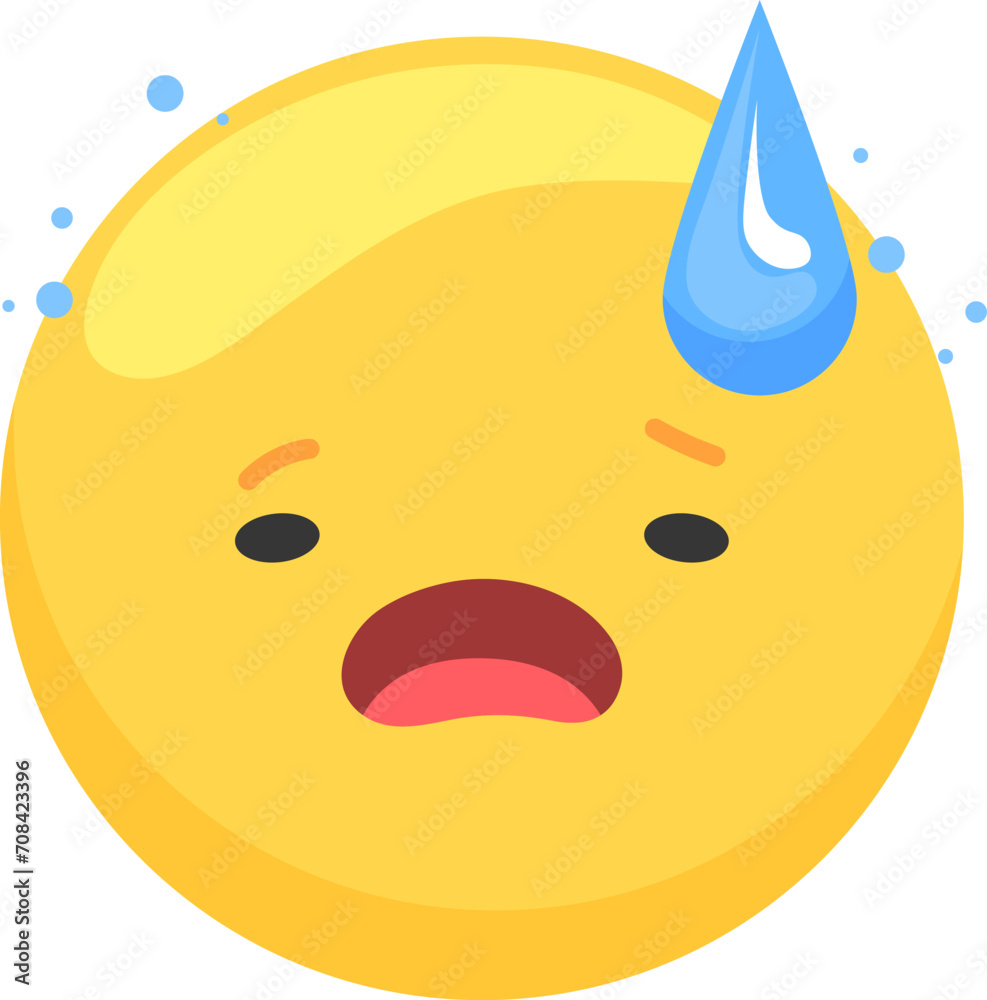Sweating yellow emoji with a drop of sweat and anxious expression ...