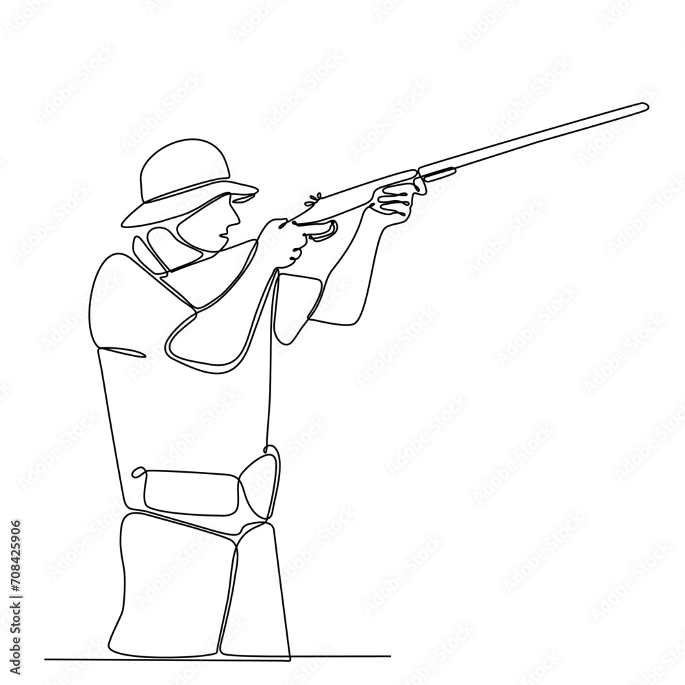 Vecteur Stock One single line drawing of young man practicing to shoot ...