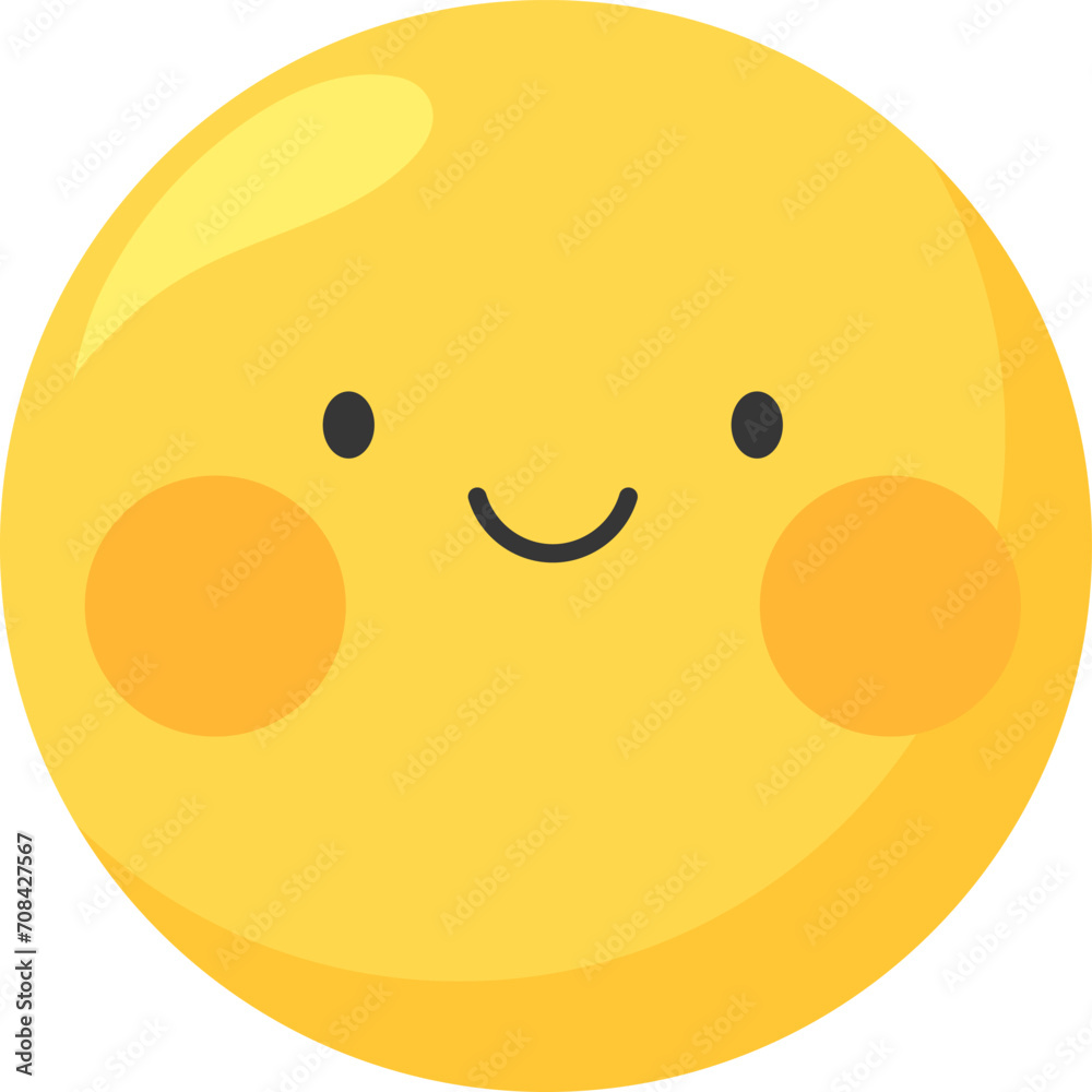Cute smiling yellow emoji with blushing cheeks. Positive emotion face ...