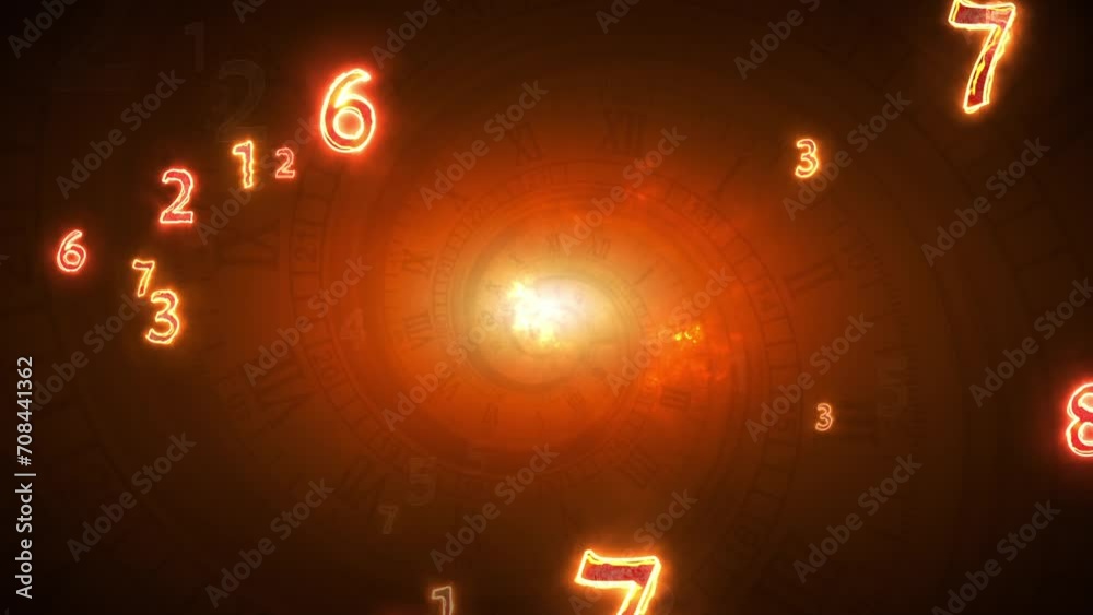 Numerology (secret knowledge about the numbers). Esoteric background with numbers. Red flame ...