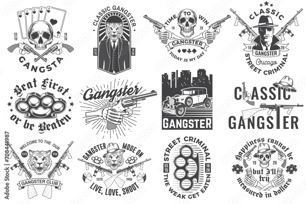 Set of gangster club badge design. Vector illustration. Vintage ...