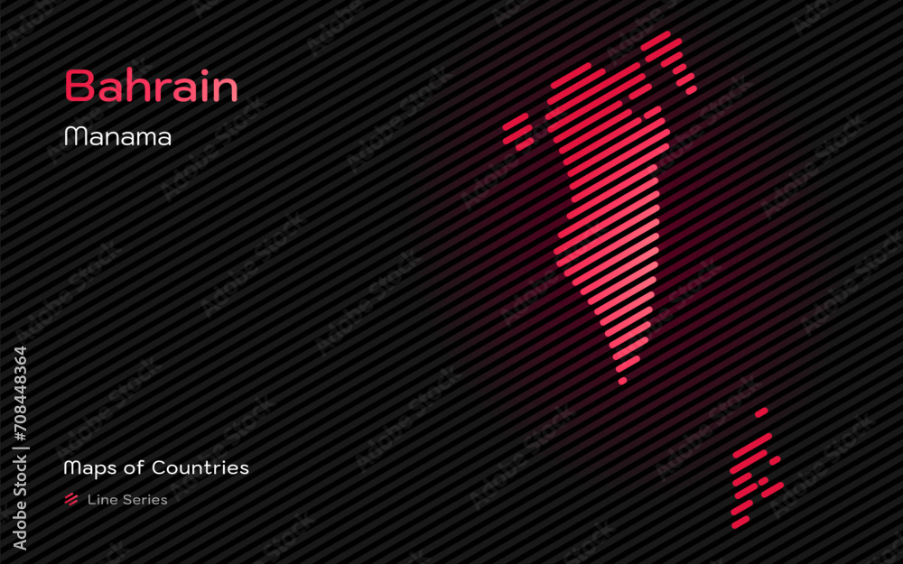 Bahrain Map with a capital of Manama Shown in a Line Pattern. Stylized ...