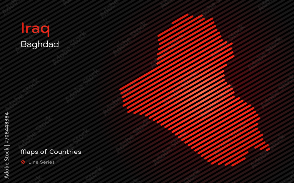 Iraq Map with a capital of Baghdad Shown in a Line Pattern. Stylized ...