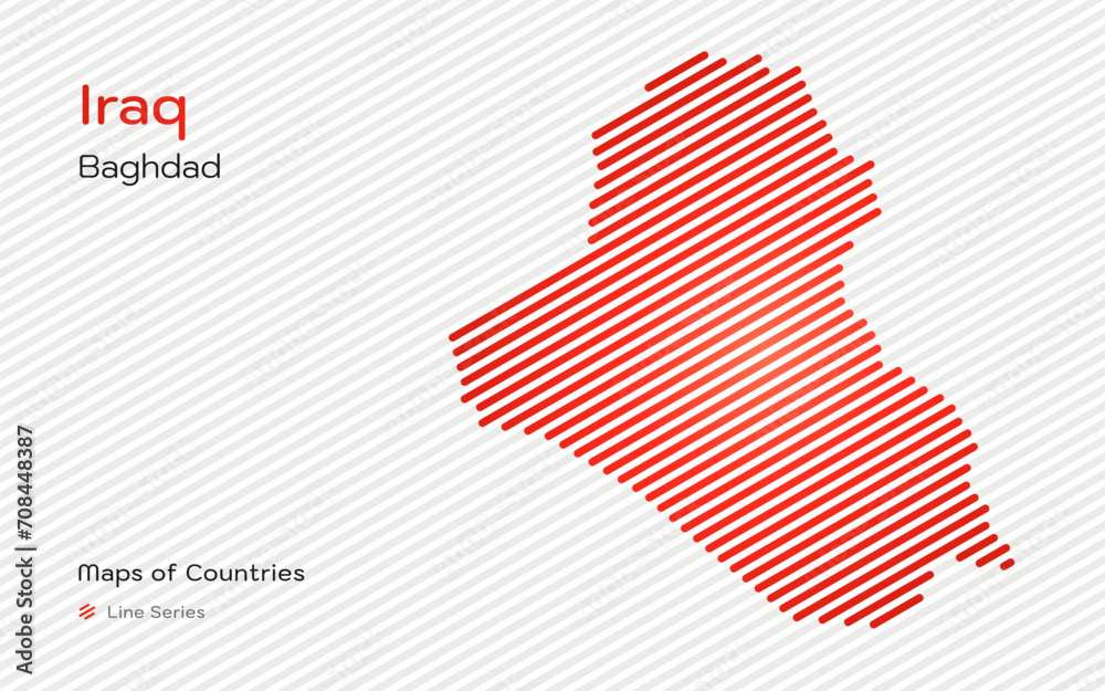 Vetor de Iraq Map with a capital of Baghdad Shown in a Line Pattern ...