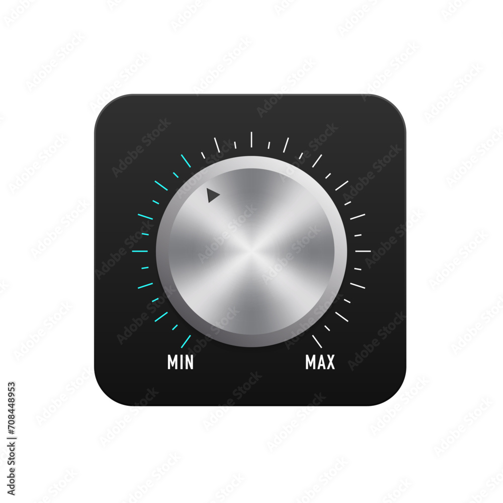 Music button technology, volume settings, volume control. Metallic ...