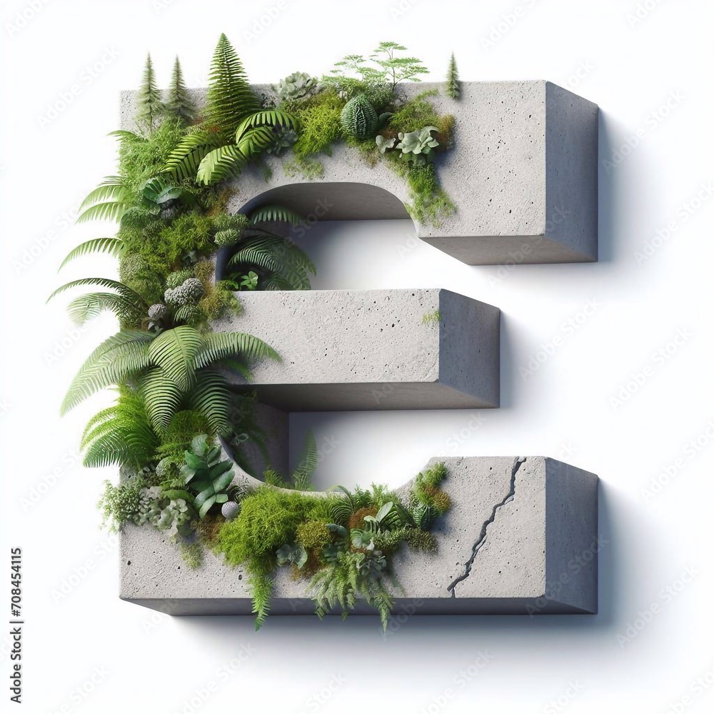 E letter shape 3D Lettering That Blends Concrete With Nature. AI ...