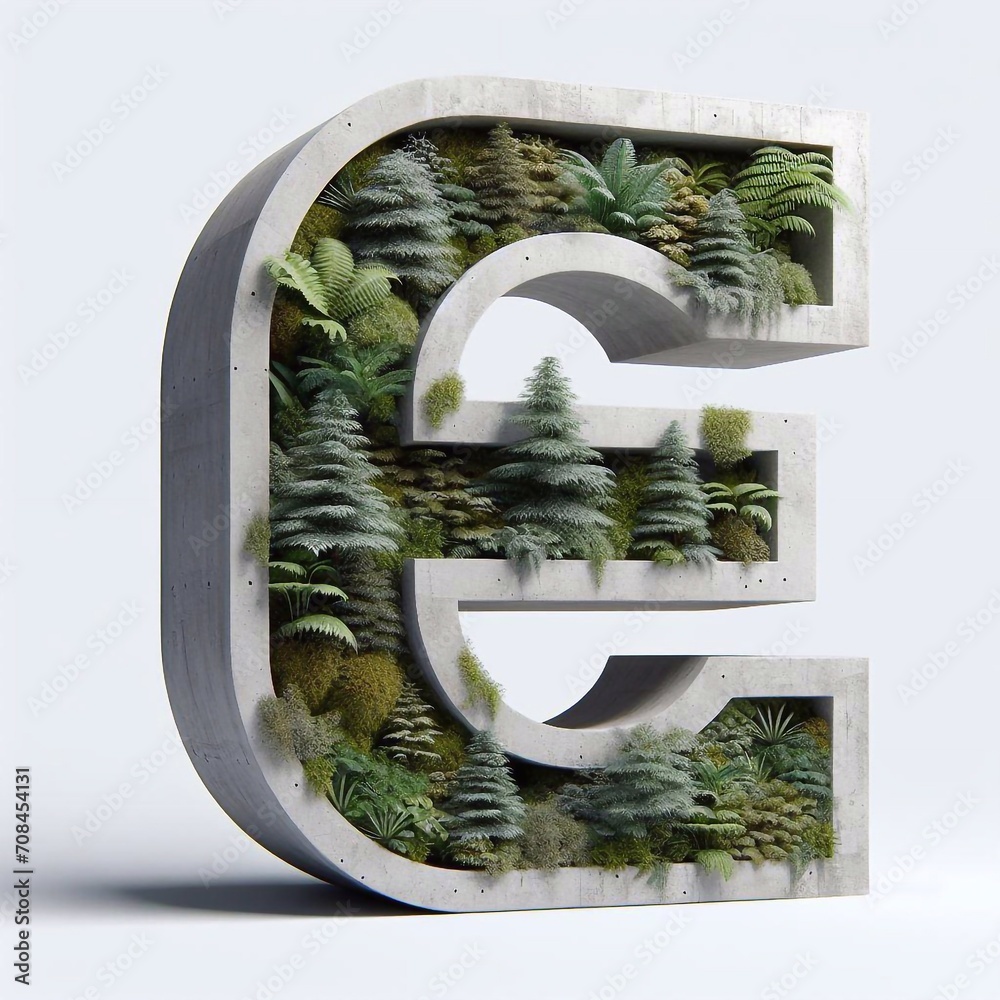 E letter shape 3D Lettering That Blends Concrete With Nature. AI ...