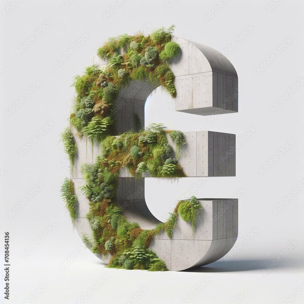 E letter shape 3D Lettering That Blends Concrete With Nature. AI ...