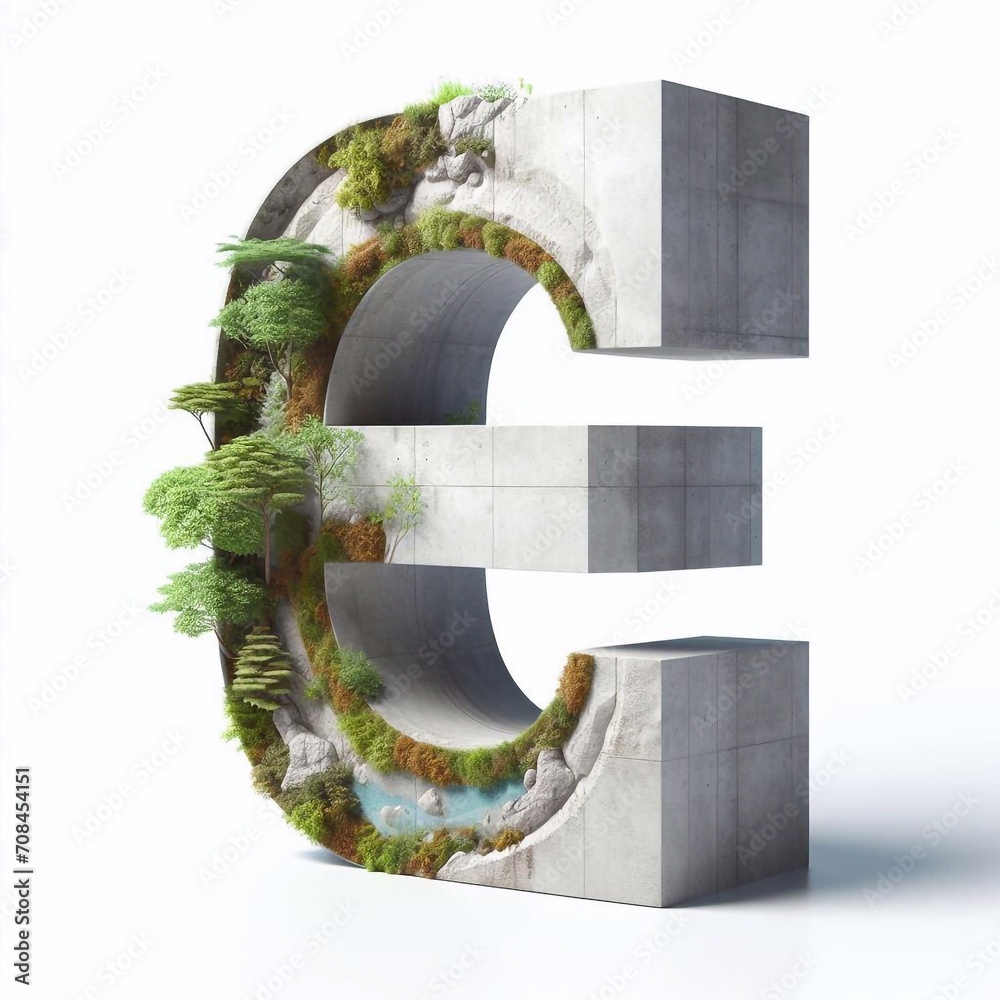 E letter shape 3D Lettering That Blends Concrete With Nature. AI ...