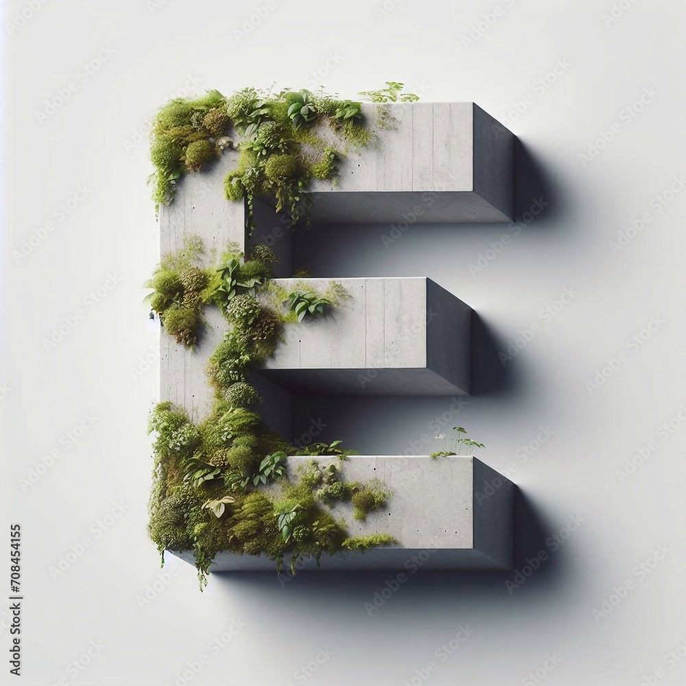 E letter shape 3D Lettering That Blends Concrete With Nature. AI ...