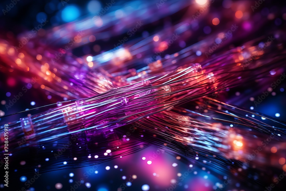 Fiber optic cable wire light background with bokeh. 16k super quality ...