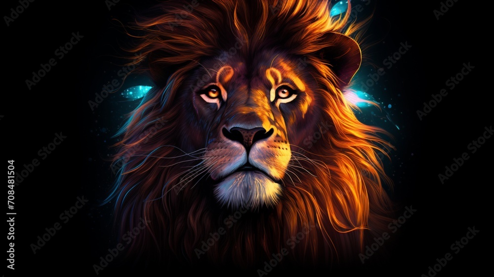 Real lion glow light art black background beautiful image Ai generated ...