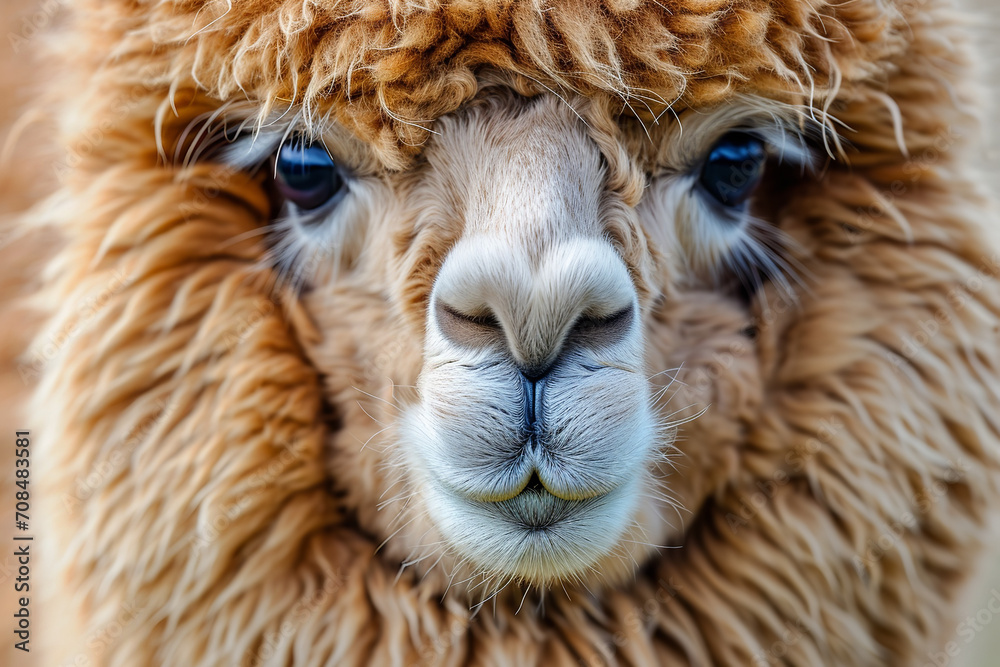 a close-up of an alpaca's face, highlighting its expressive eyes and ...