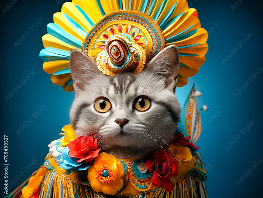 British short haired cat dressed up as an inca for carnival Stock ...