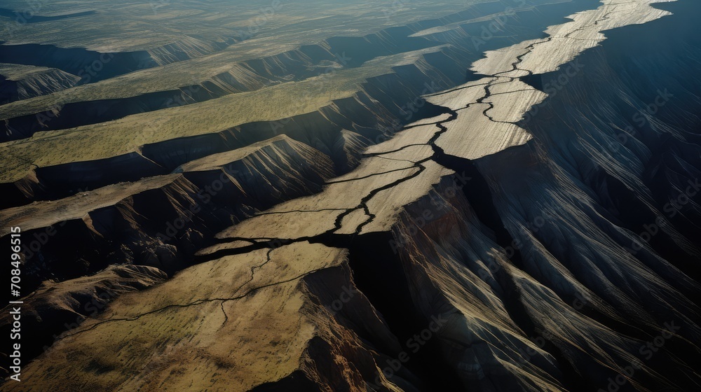 The image of the broken fault line stretching for kilometers of a very ...