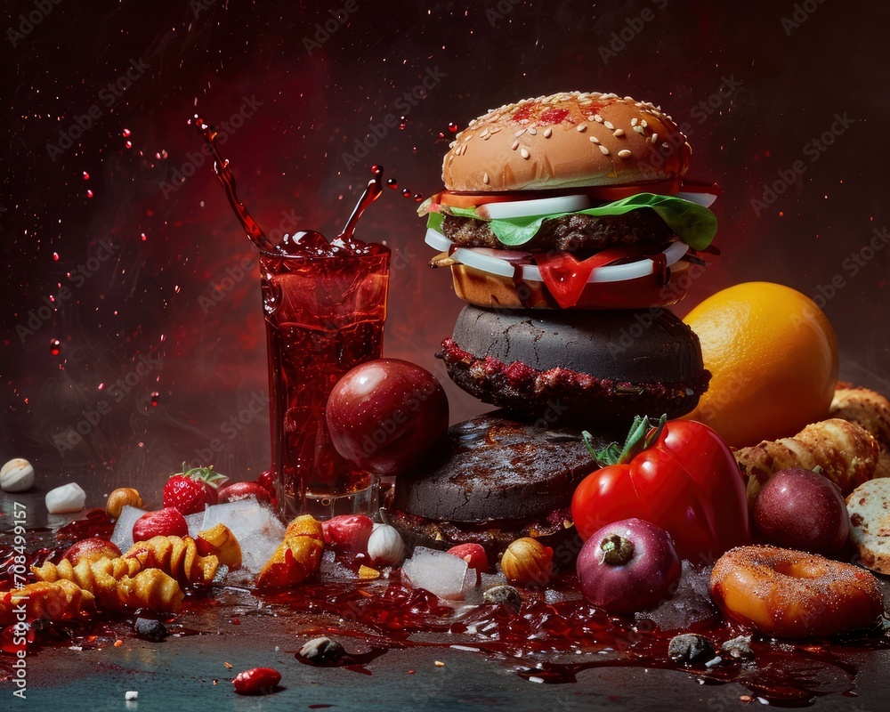 Striking Visual Concept Contrasting Fresh Nutrition and Unhealthy Junk ...