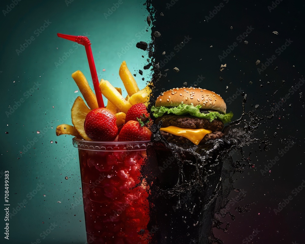 Striking Visual Concept Contrasting Fresh Nutrition and Unhealthy Junk ...