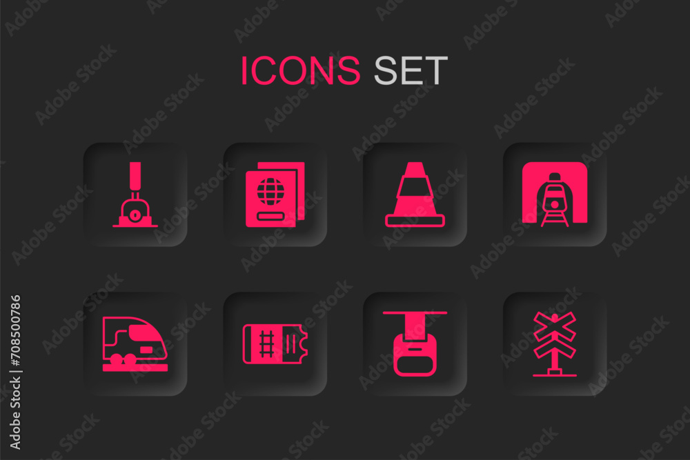 Set Train ticket, Passport, Arrow for switching the railway, Cable car ...