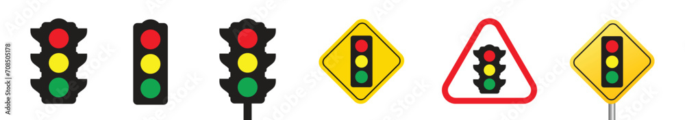 Traffic light icon collection. Traffic control light with red, yellow ...